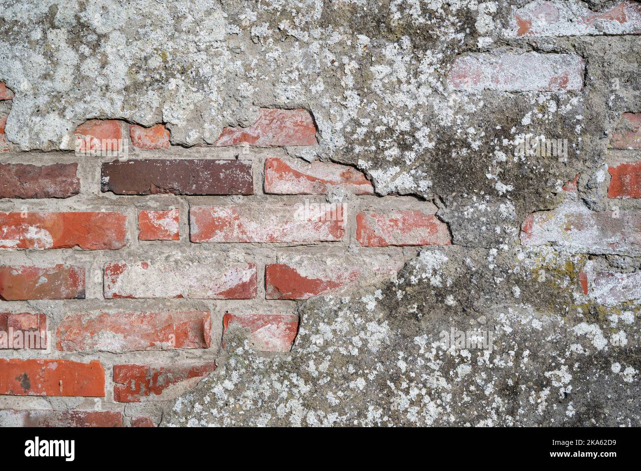 brick wall with crumbling plaster for background use Stock Photo - Alamy