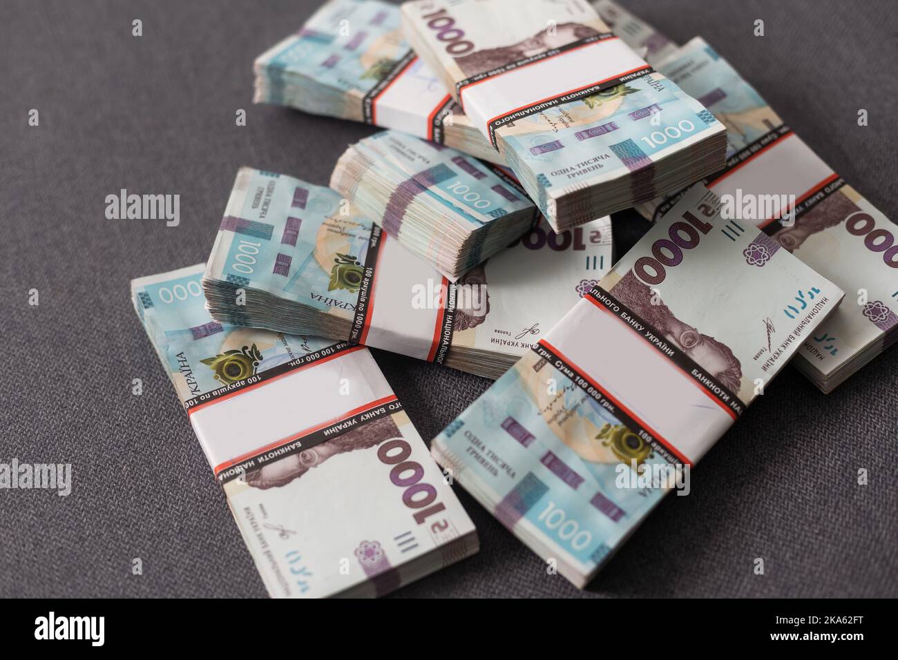 bundles of Ukrainian money, stacks of hryvnia, 200,500,1000 money ...