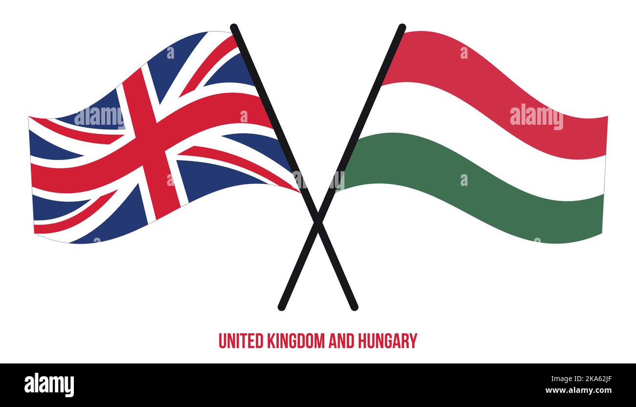 United Kingdom and Hungary Flags Crossed And Waving Flat Style ...