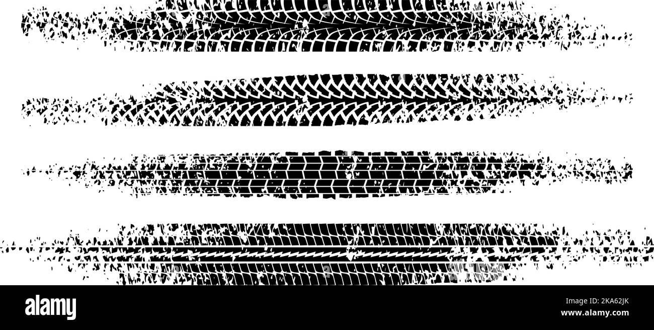 Black tire tread print with grunge effect set isolated on white ...