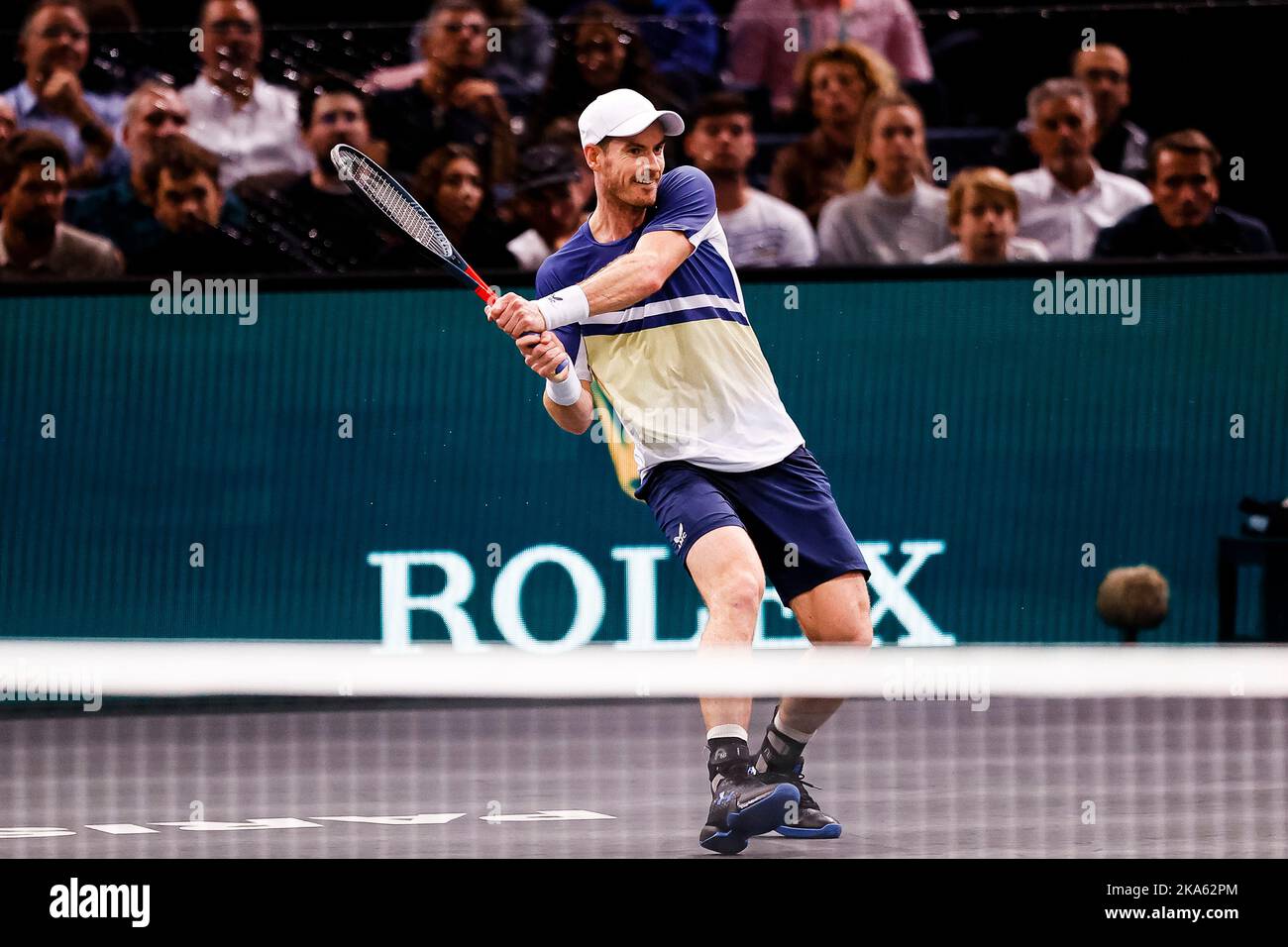 Paris, France - October 31: Andy Murray of England returns a backhand ...
