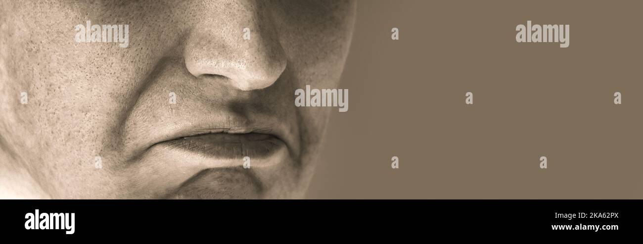 Human sadness mouth, close-up. Sad expression, sad emotion, despair or ...