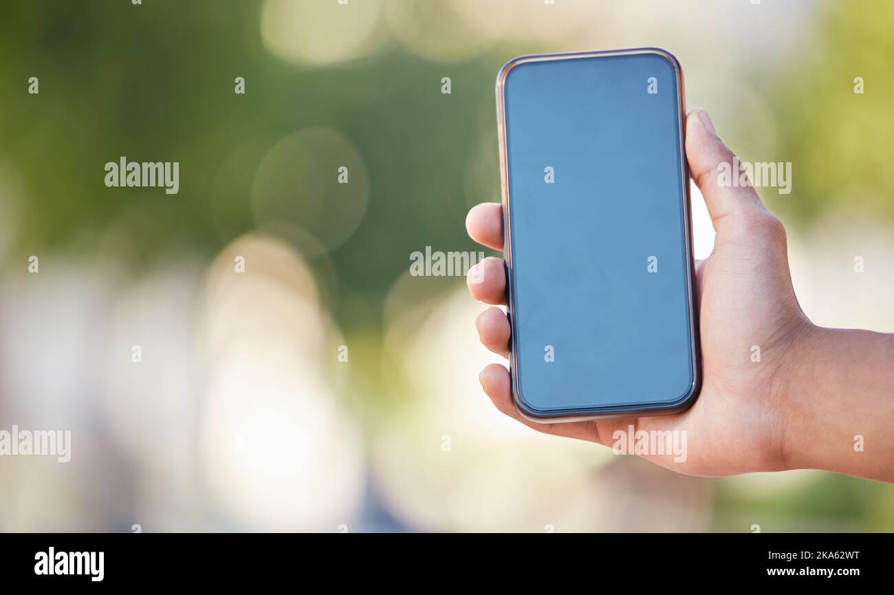 Phone green screen, hand or mobile mockup for networking, 5g network or ...