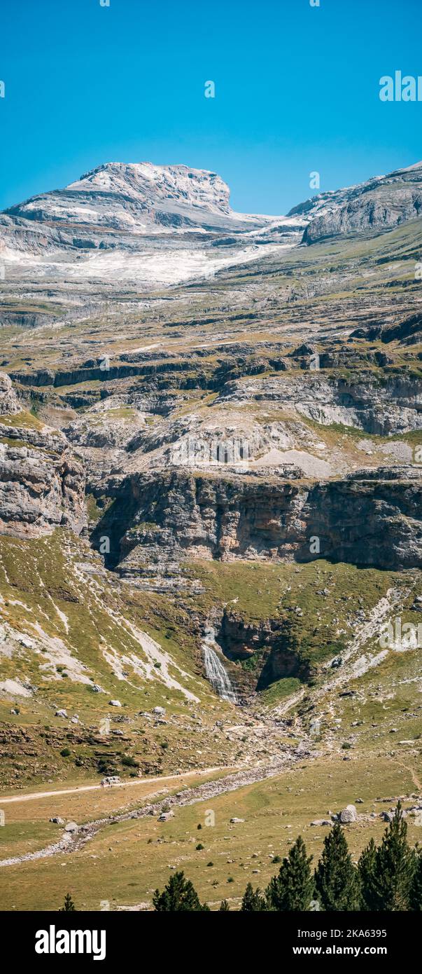 Horse tail waterfall and high mountain peak in Pyrenees Stock Photo - Alamy