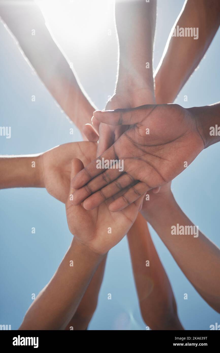 Hands, support and diversity with team, solidarity and together for ...