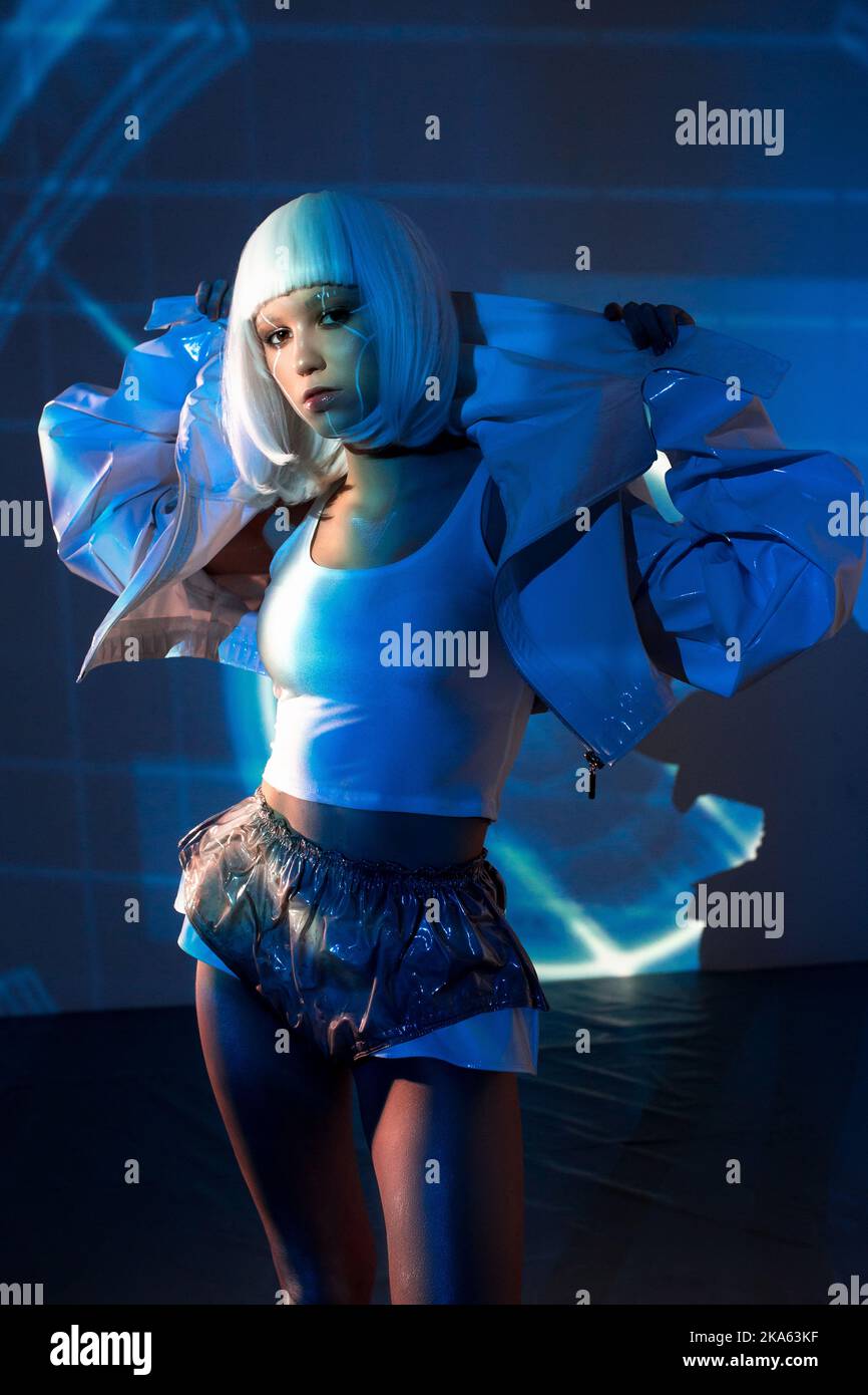 Woman avatar having virtual reality experience. Augmented reality game ...
