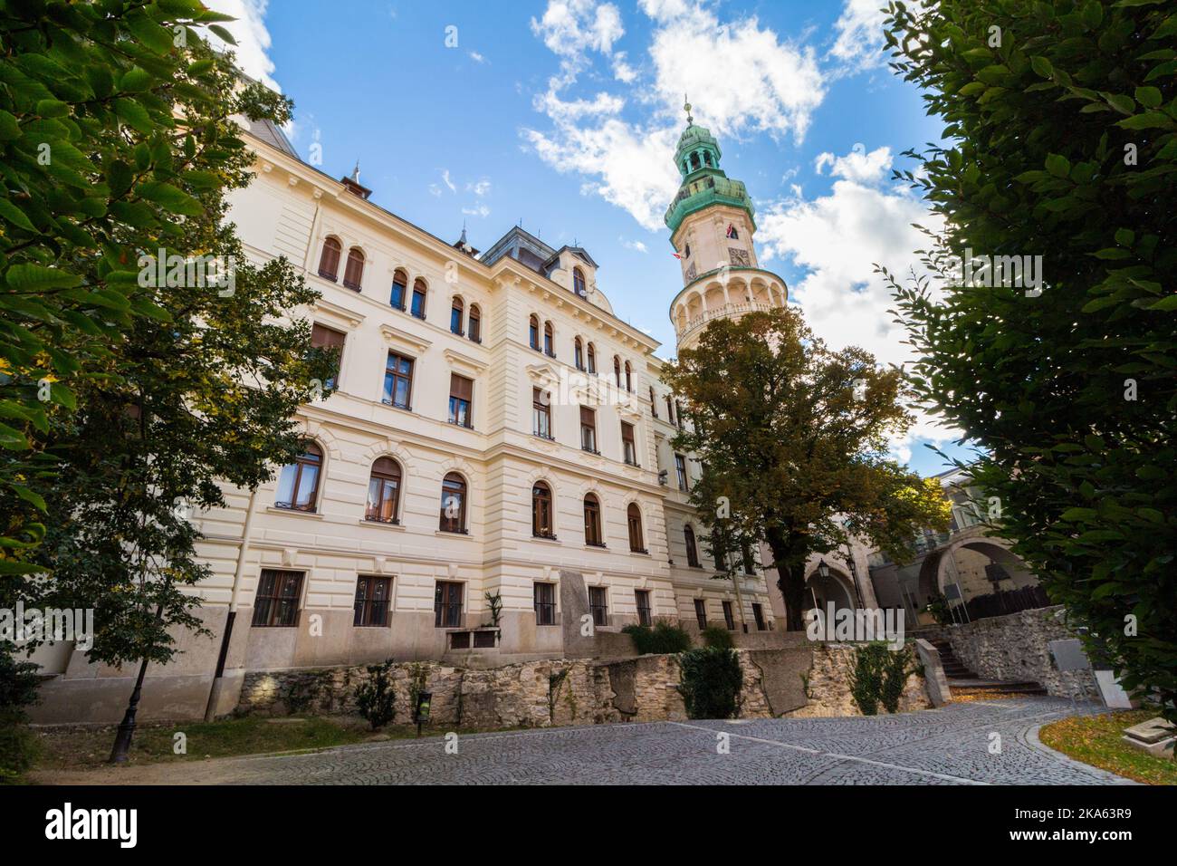 Firewatch tower and Town Hall viewed from the ancient moat, Elokapu ...