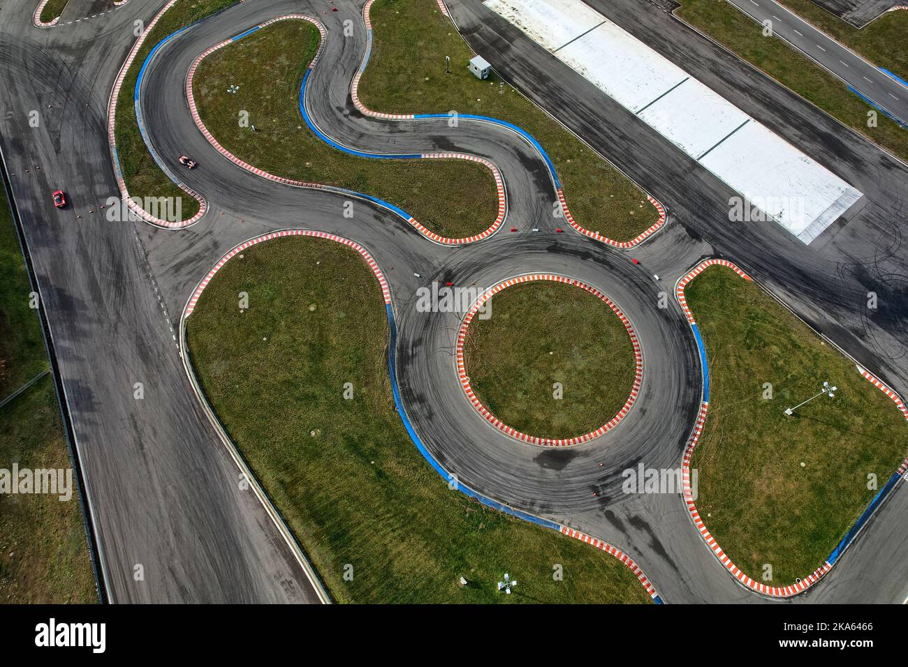luxury cars racing track. Aerial photograph from drone Stock Photo - Alamy