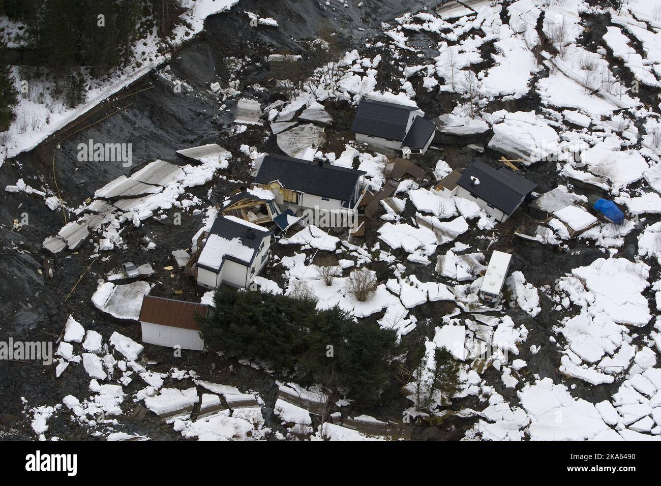 An aerial view of camp slide in Namsos. Seven people were rescued from ...