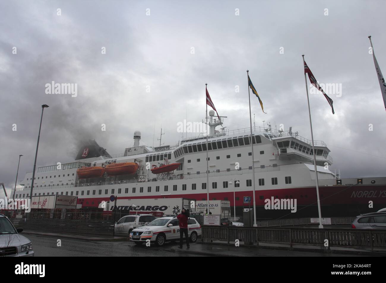 Smoke bellows from the cruise ship MS Nordlys, shown at the dock in ...