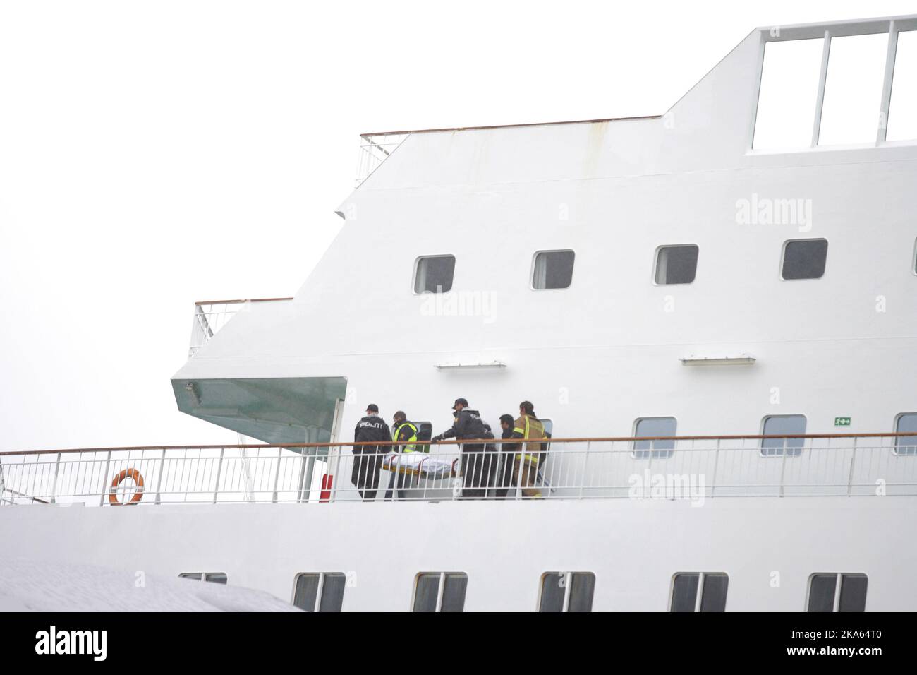 A dead body is removed from the MS Nordlys cruise ship, after an ...