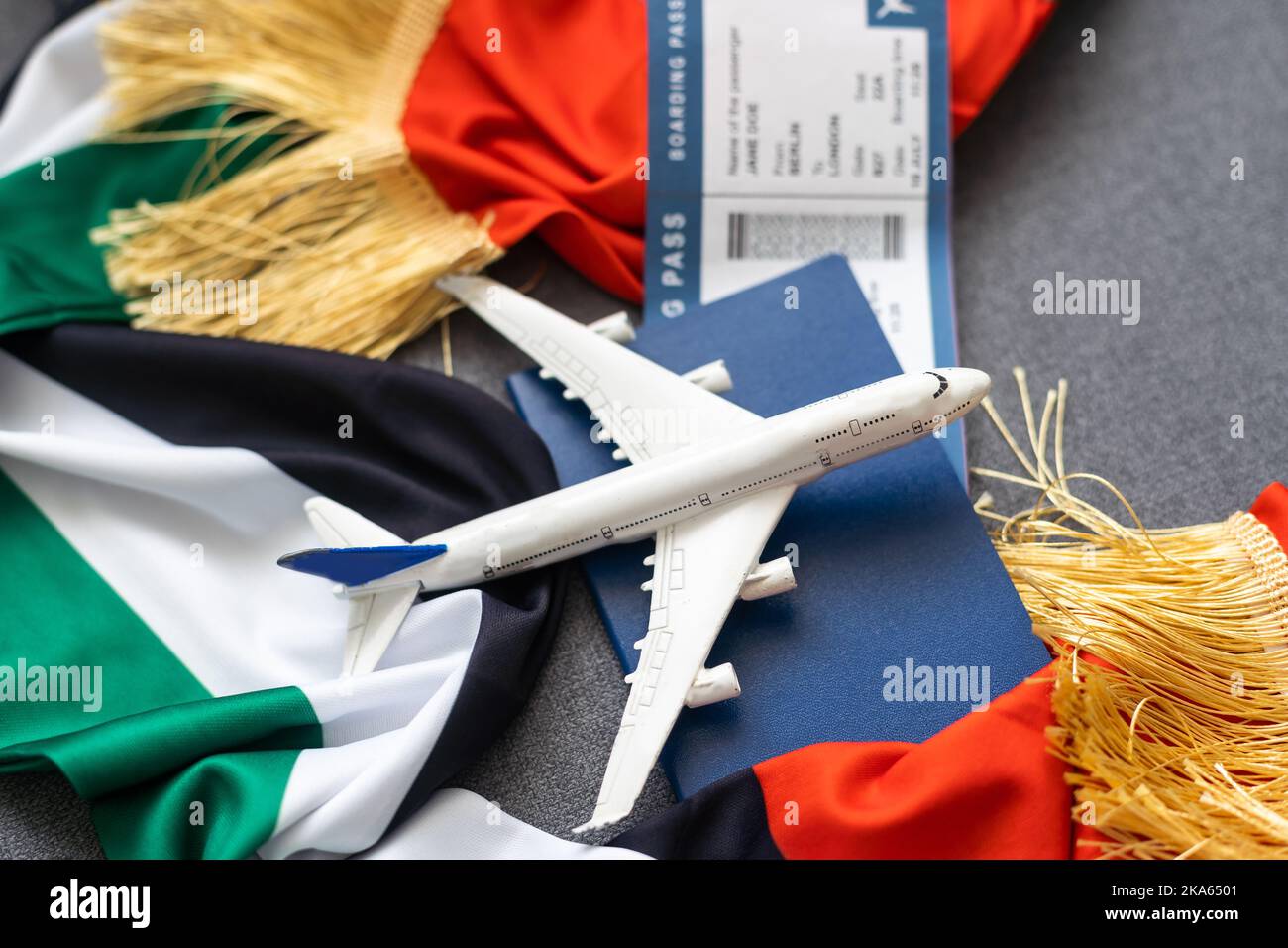 Passport of United Arab Emirates with national flag on the top of an ...