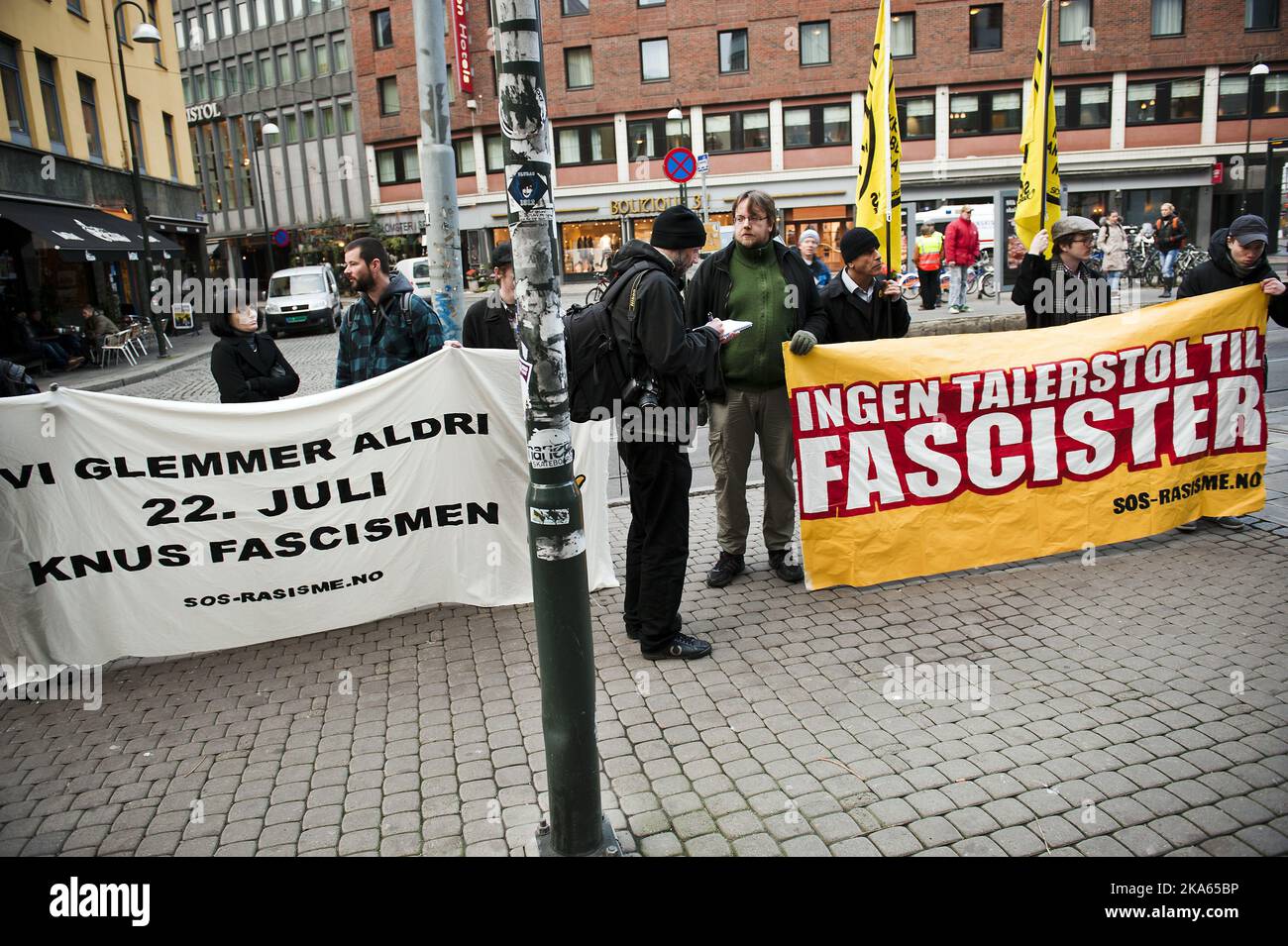 Demonstrators outside the courthouse in Oslo Monday morning November 14 ...