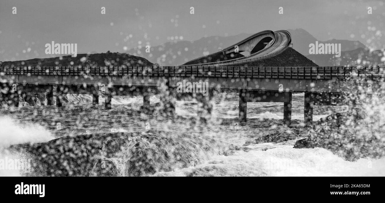 A large wave over the Atlantic Road in Averoy, Norway on Saturday ...