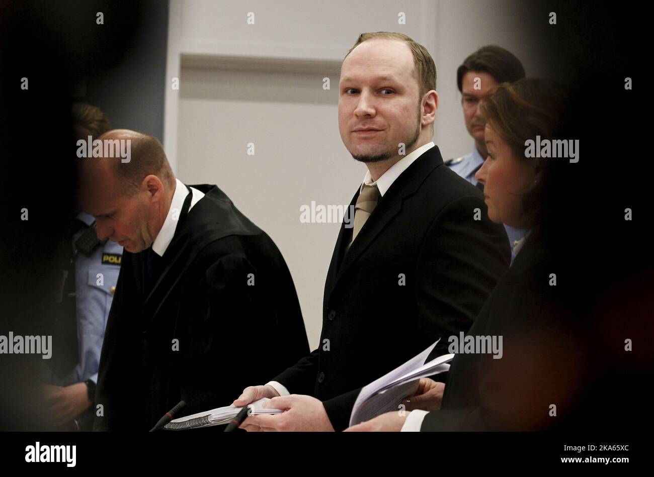 Terror- and murder charged Anders Behring Breivik arrives in courtroom ...