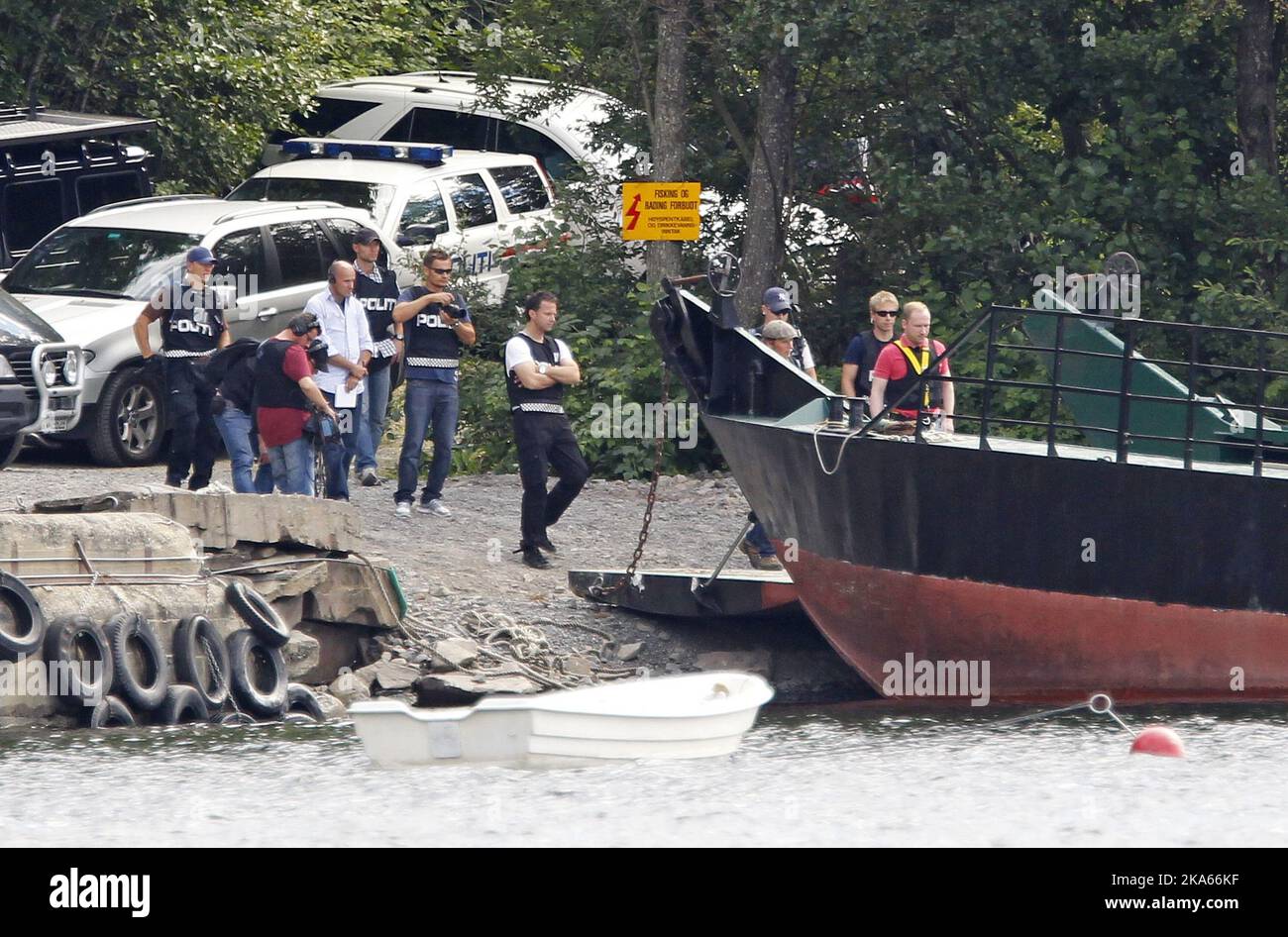 Utoya 2011-08-13. Under heavily armoured police guard Anders Behring ...