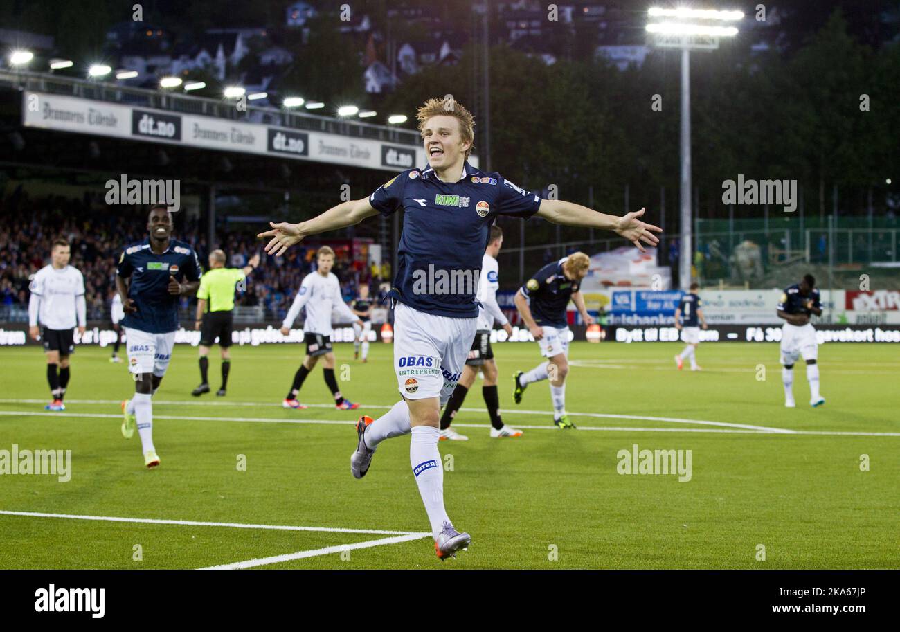 Martin Odegaard, Stromsgodset celebrates after scoring. he was the ...