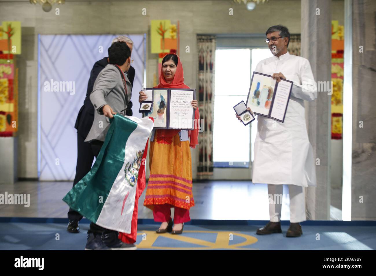 OSLO 20141210. The Nobel Peace Prize 2014. A young man with a Mexican ...