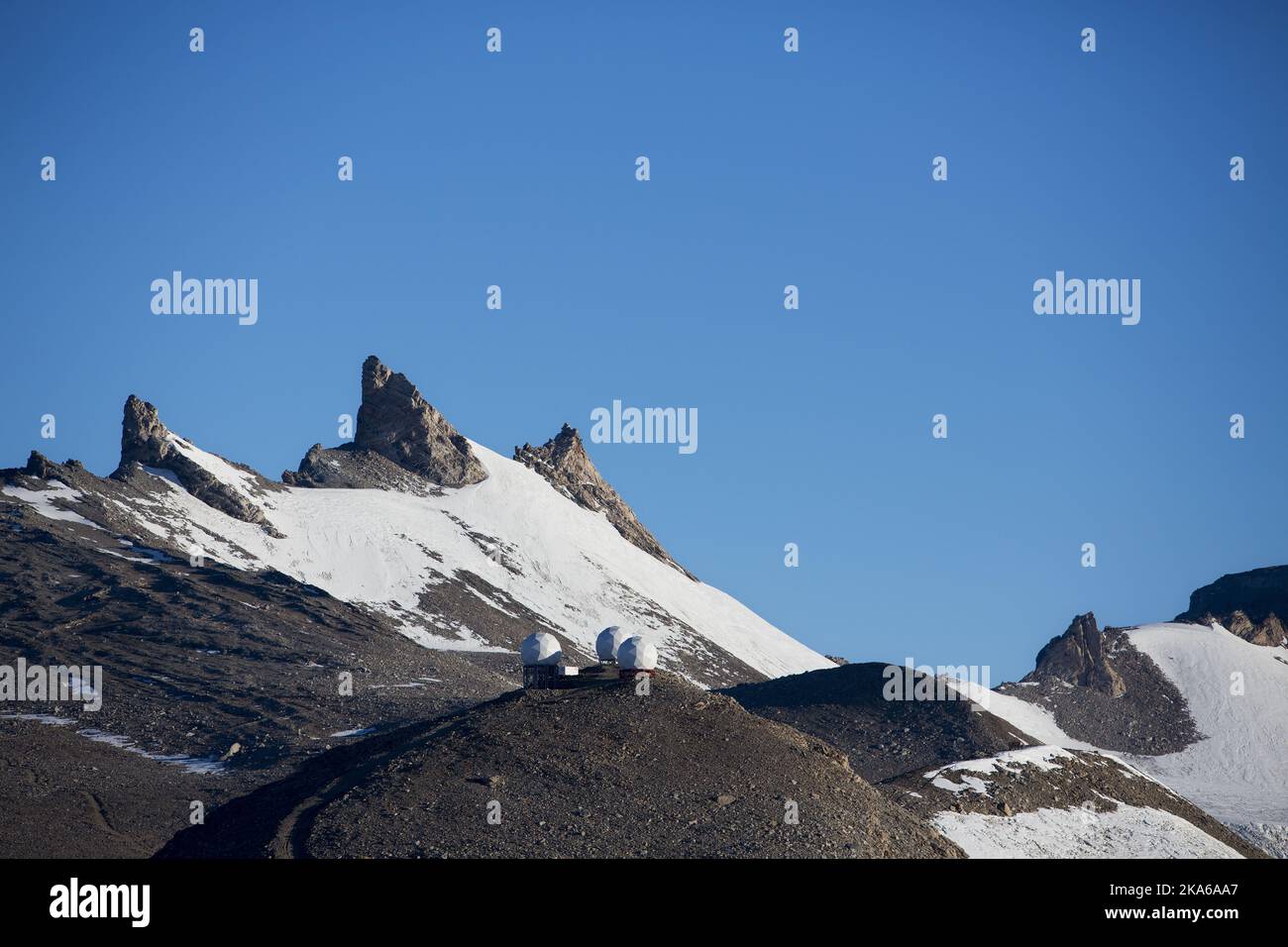 Troll, Antarctica 20150210. KSAT's antennas are in the mountain around ...