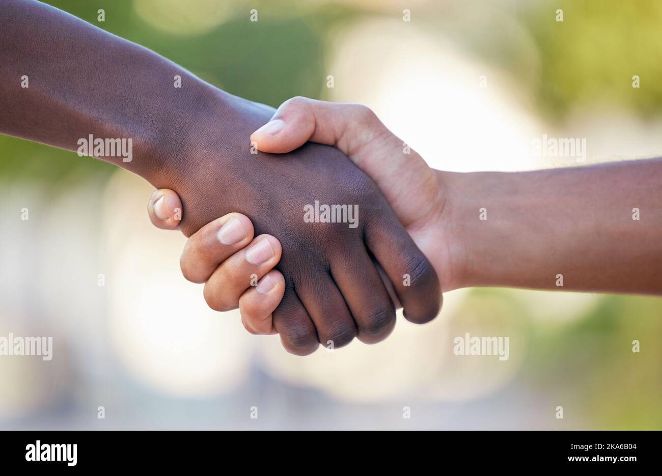 Teamwork, fitness and handshake by hands in support of training ...