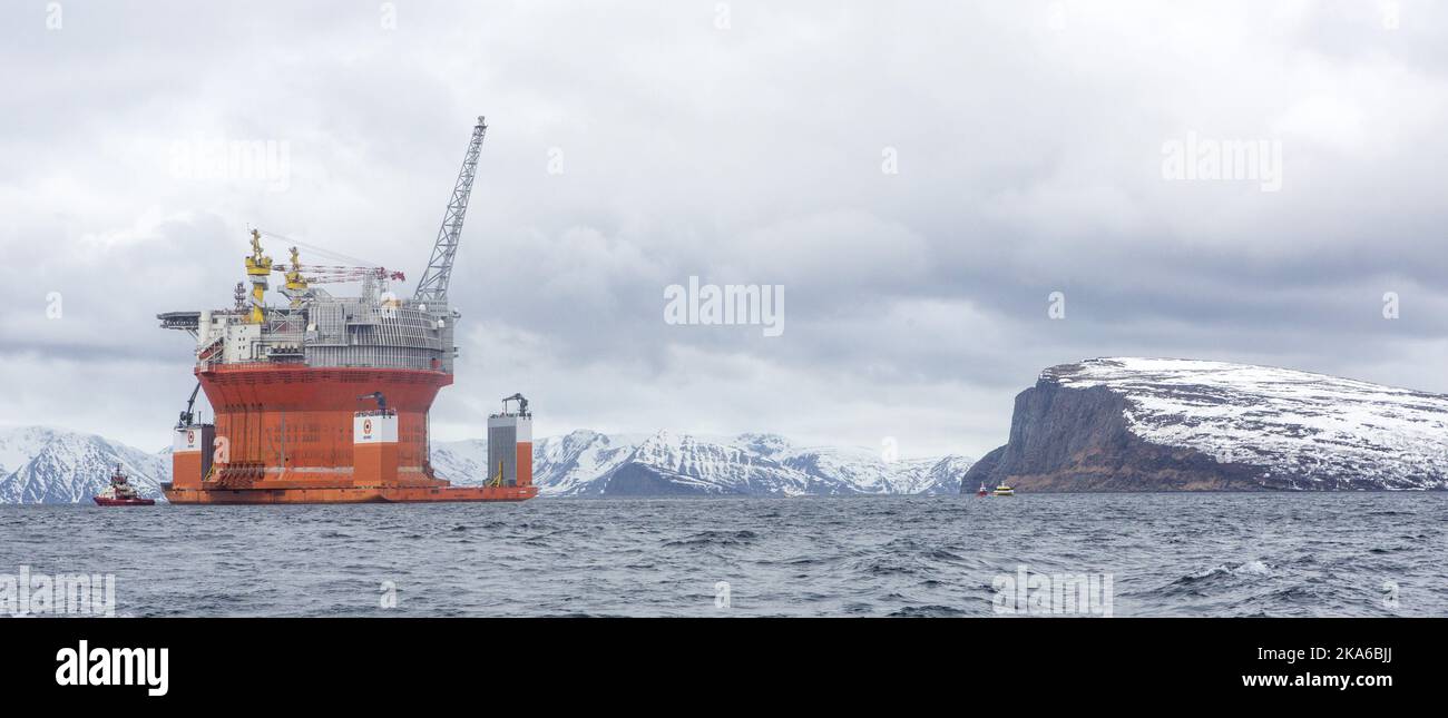 Hammerfest, Norway 20150417. The Goliat platform on the way to ...
