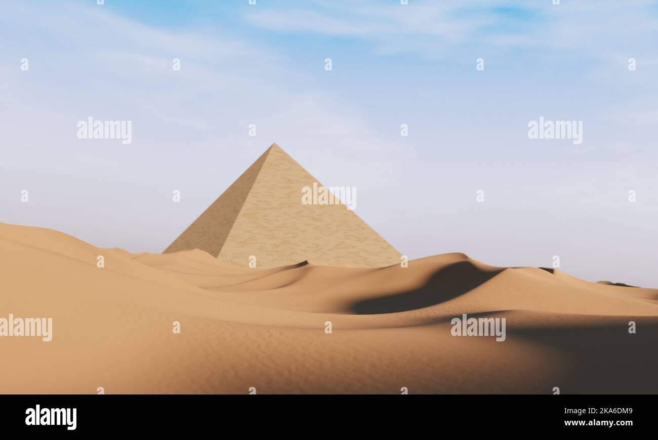 Surreal desert landscape with pyramid. 3D rendering Stock Photo - Alamy