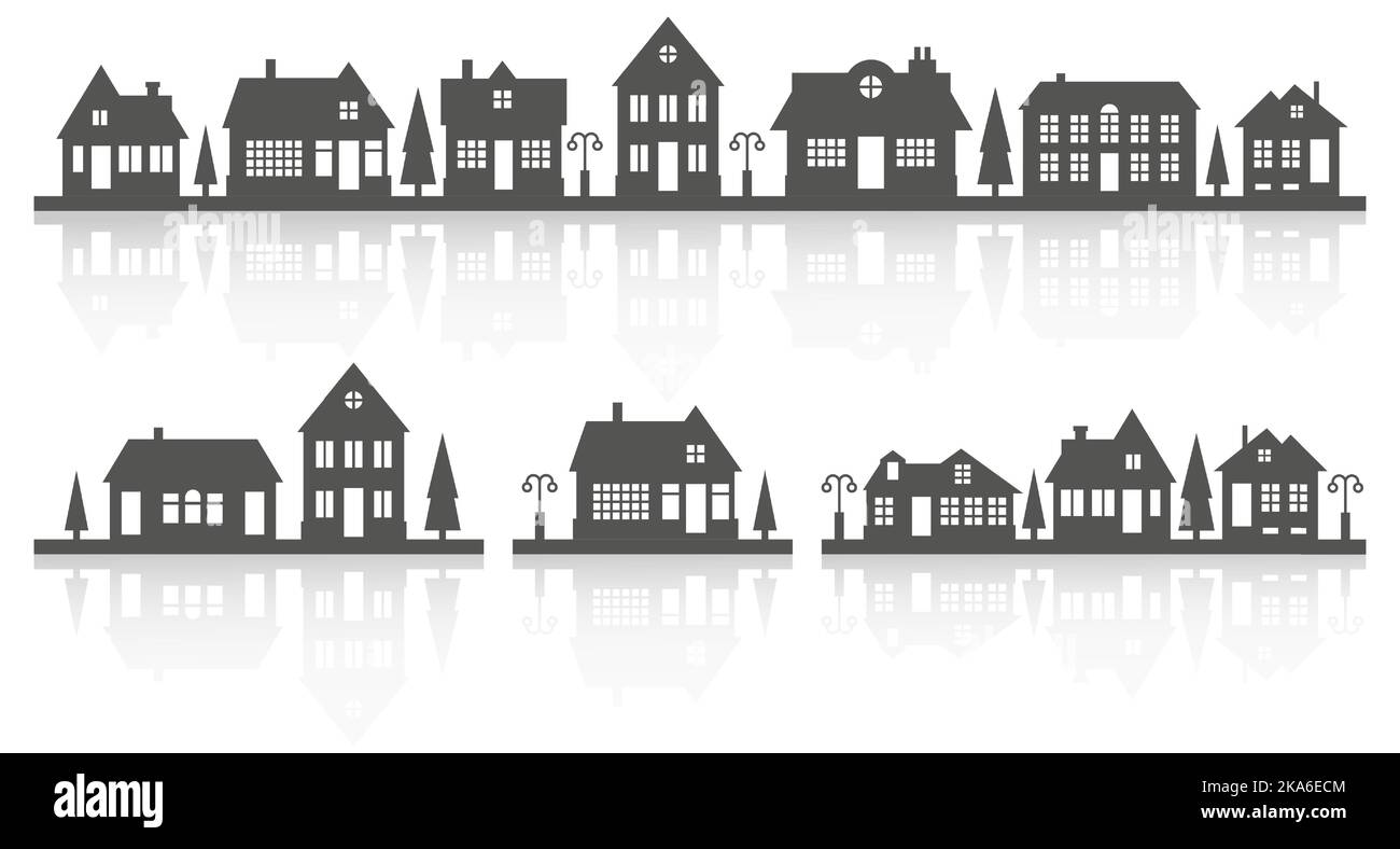 Silhouette of houses on the skyline. Suburban neighborhood landscape ...
