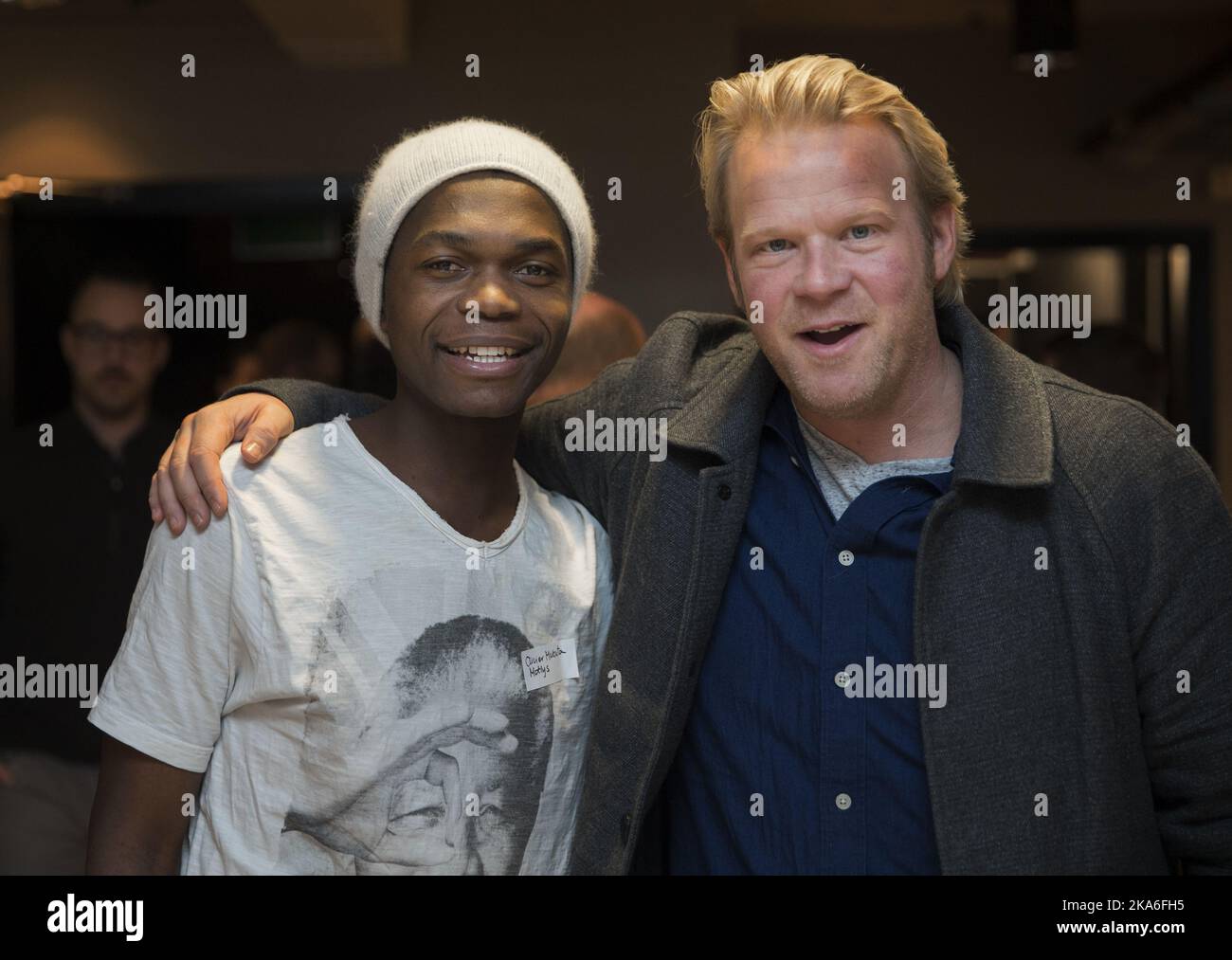 OSLO, Norway 20160112. Actors Anders Baasmo Christiansen (t.v.) and ...