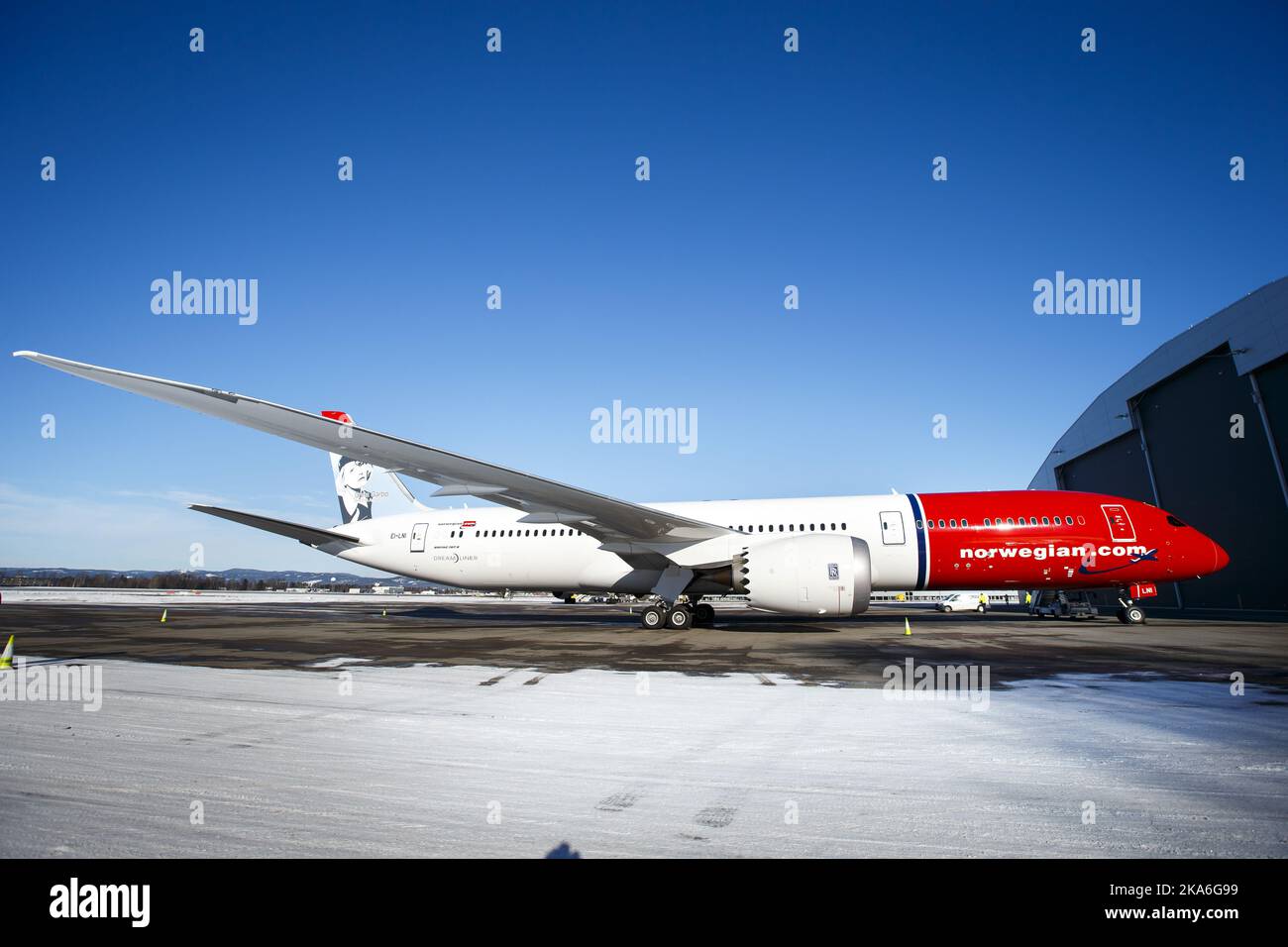 GARDERMOEN, Norway 20160224. Norwegian Air Shuttle's new Boeing 787-9 ...