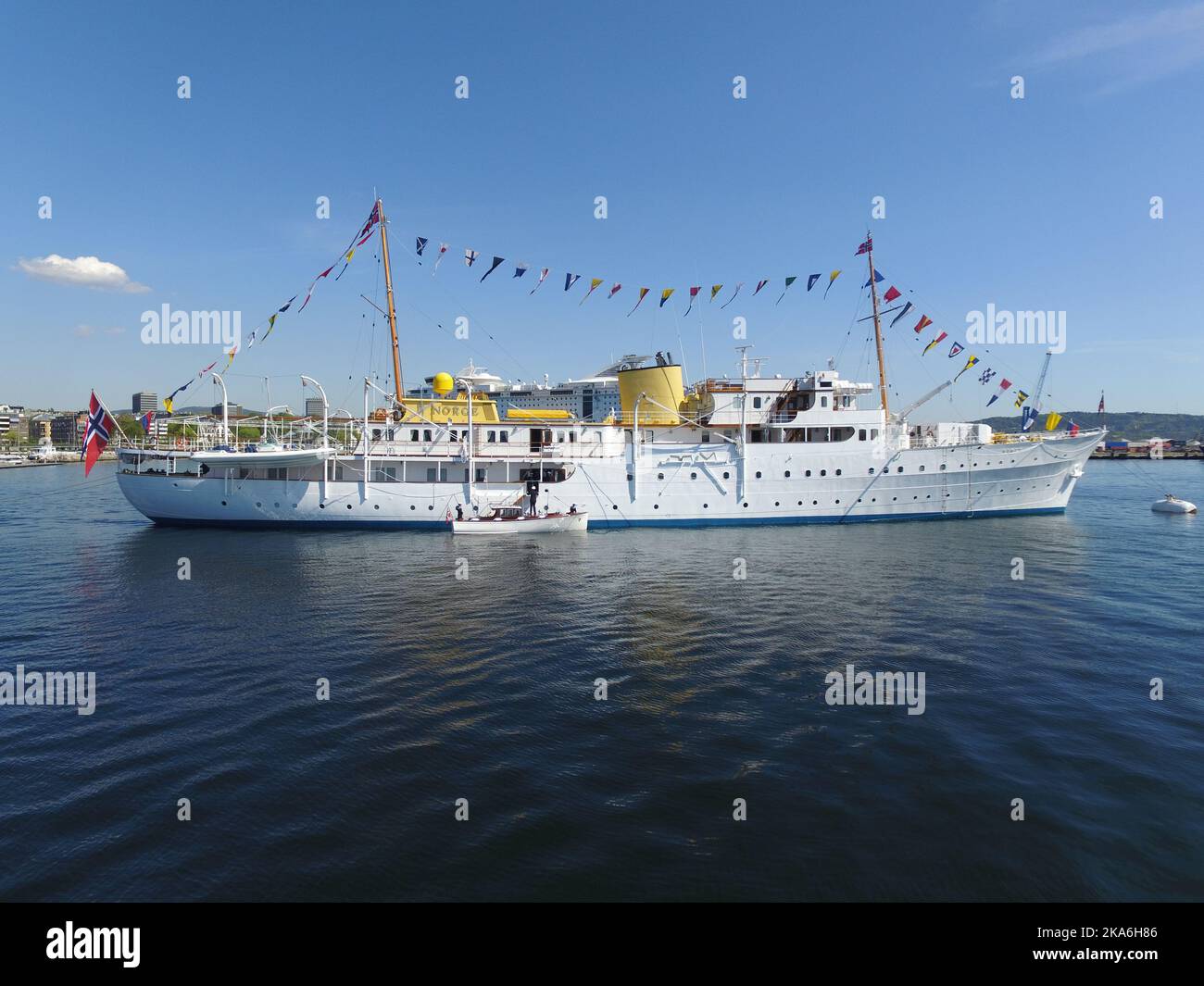 Oslo, Norway 20160509. The Royal Yacht " Norge" during the dress ...