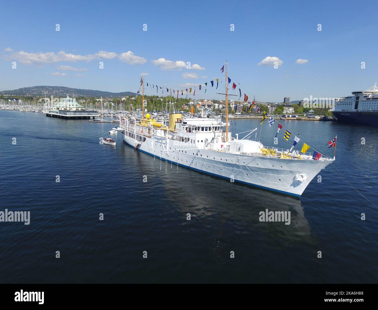Oslo, Norway 20160509. The Royal Yacht " Norge" during the dress ...