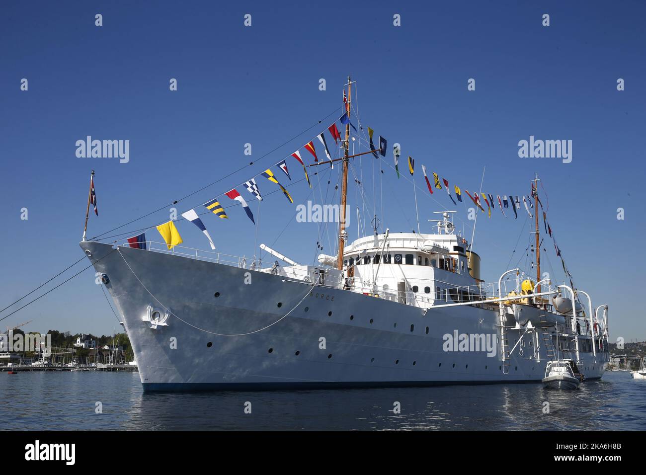 Oslo, Norway 20160509. King Harald embarks Royal Yacht "Norge". The ...