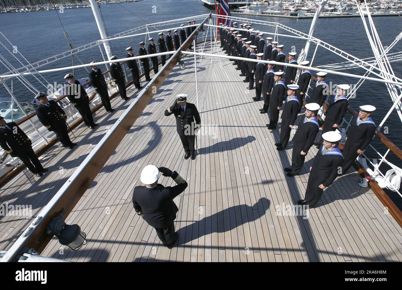 Oslo, Norway 20160509. King Harald embarks The Royal Yacht "Norge". The ...