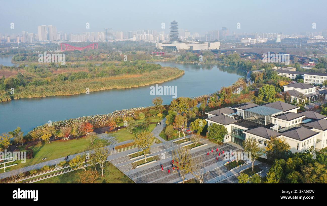 Aerial photos show the charming autumn scenery of Yunhe Sanwan Scenic ...