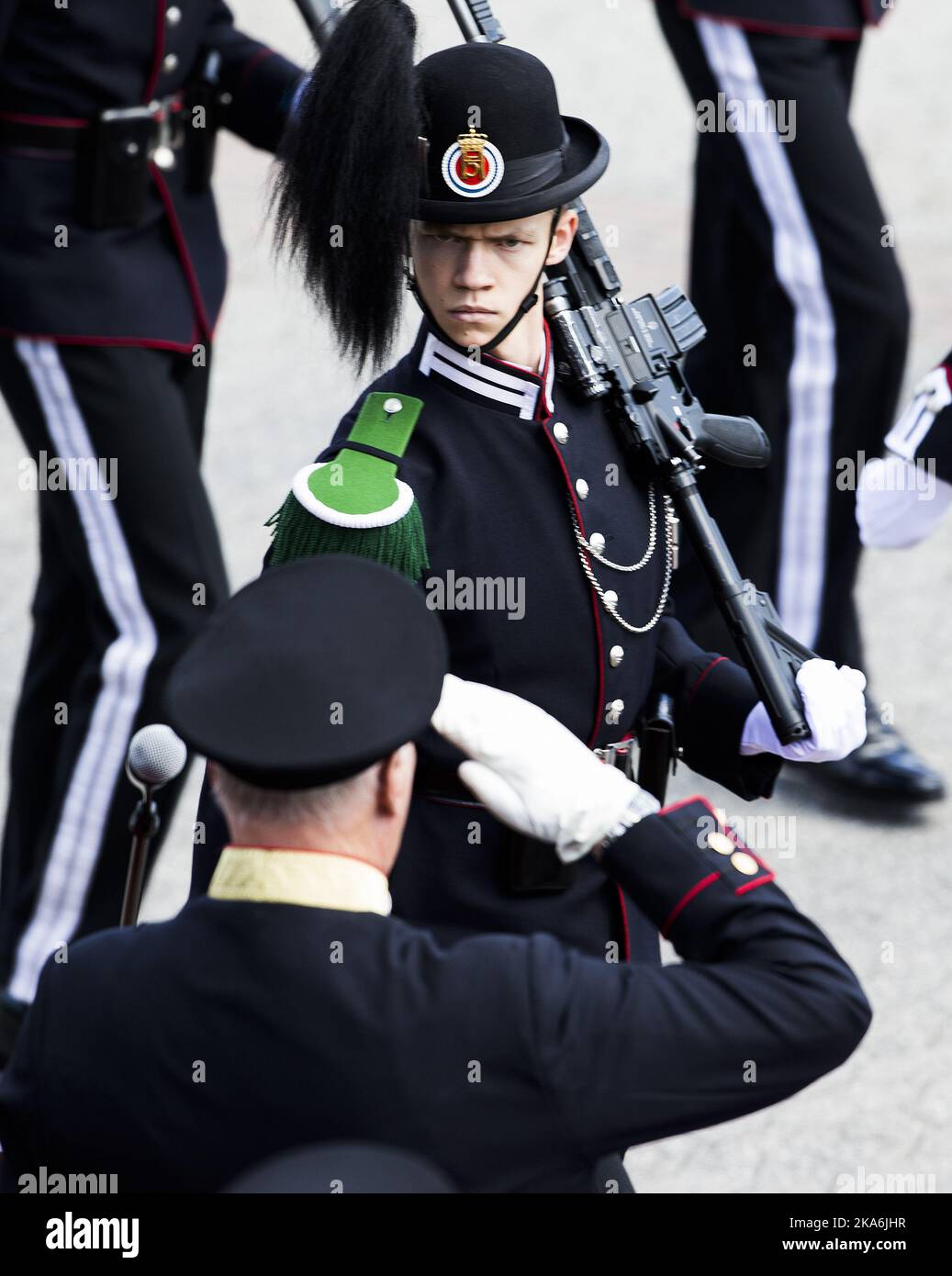 OSLO, Norway 20160610. King Harald (with his back to camera) inspects ...