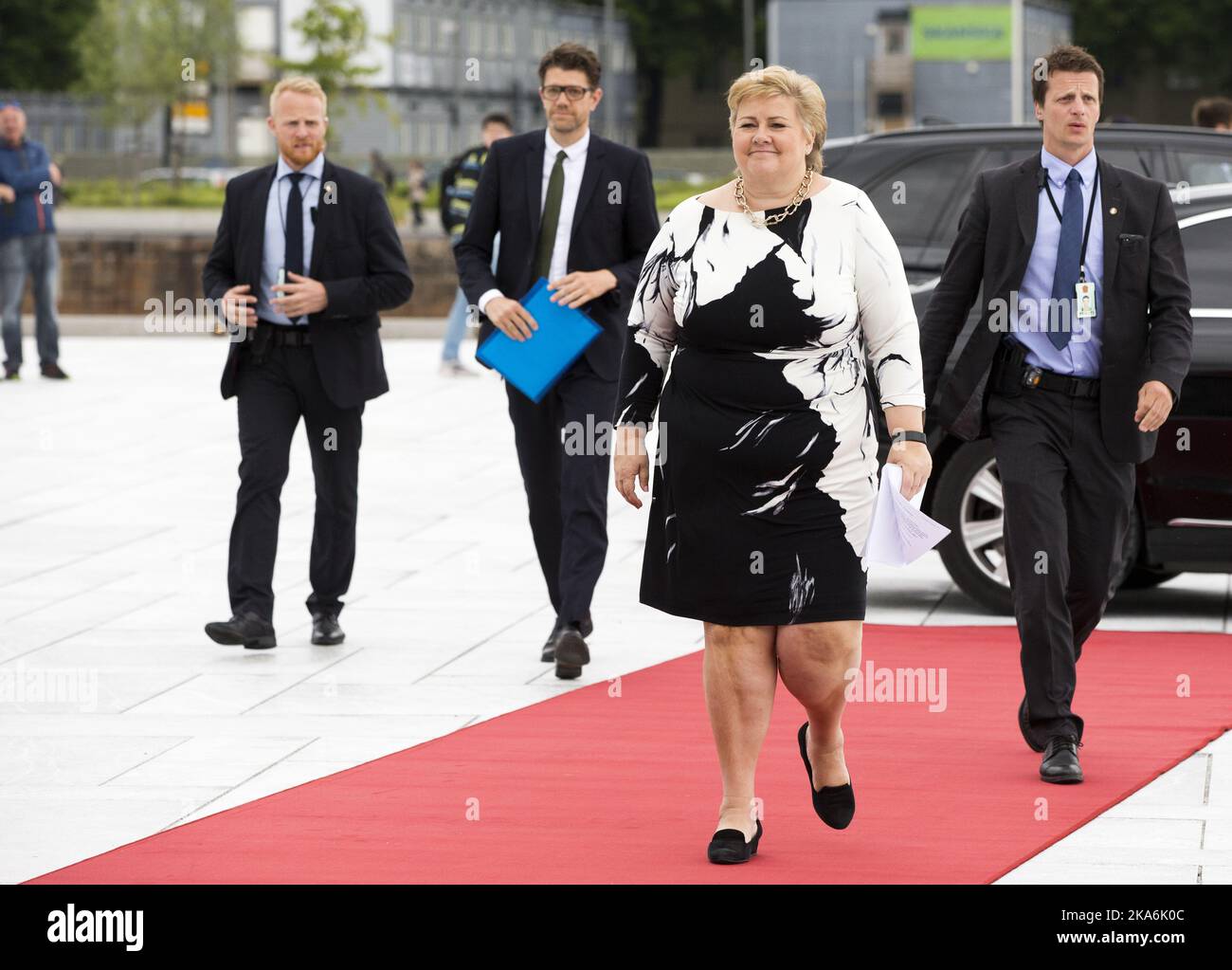 OSLO, Norway 20160617. Prime Minister Erna Solberg arrives ...