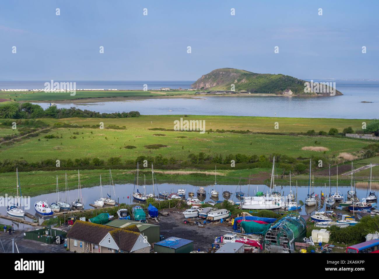 Uphill Marina with the mouth of the River Axe and Brean Down beyond ...