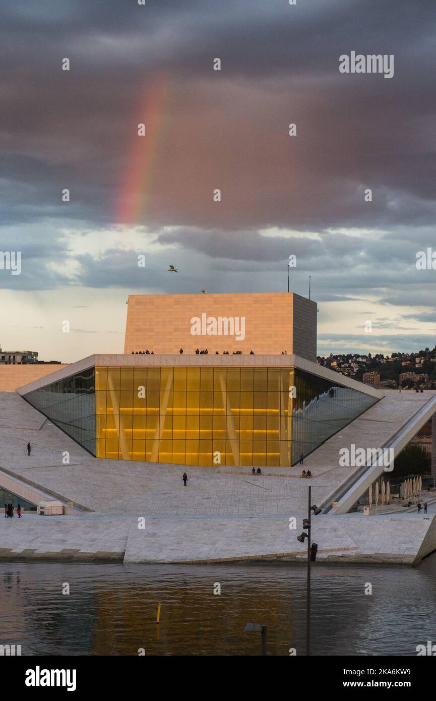 Oslo, Norway 20160706. Sunset Wednesday evening. The Oslo Opera House ...