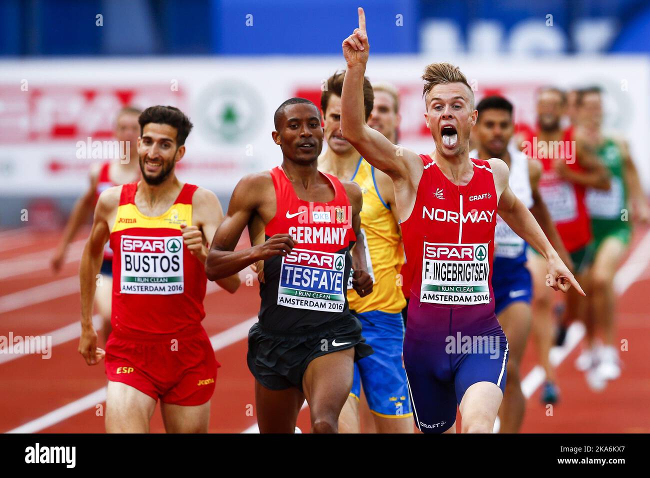 AMSTERDAM, NETHERLANDS 20160707. Filip Ingebrigtsen won his Heats of ...