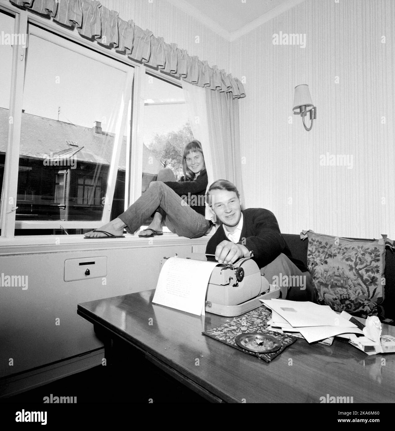 Author Axel Jensen with his wife Marianne and his new novel " Line" in ...