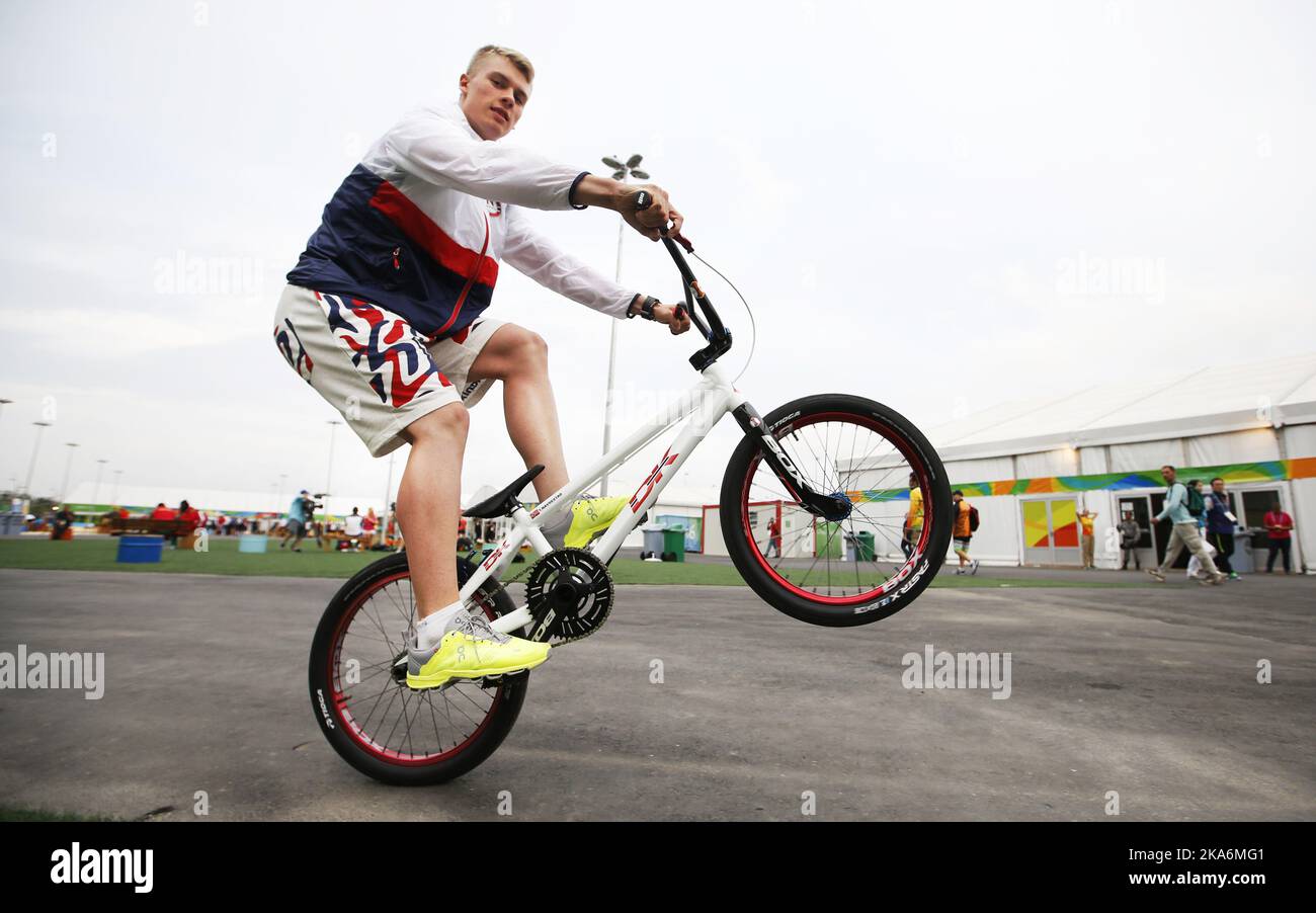 RIO DE JANEIRO, BRAZIL 20160815. Summer Olympics in Rio 2016. BMX biker ...