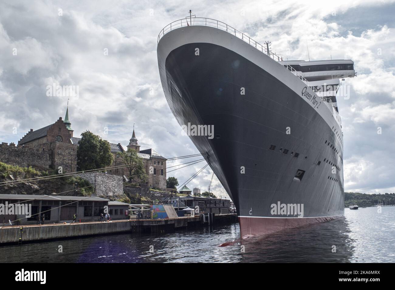 Oslo, Norway 20160820. The cruise ship Queen Mary 2 docked at Akershus ...