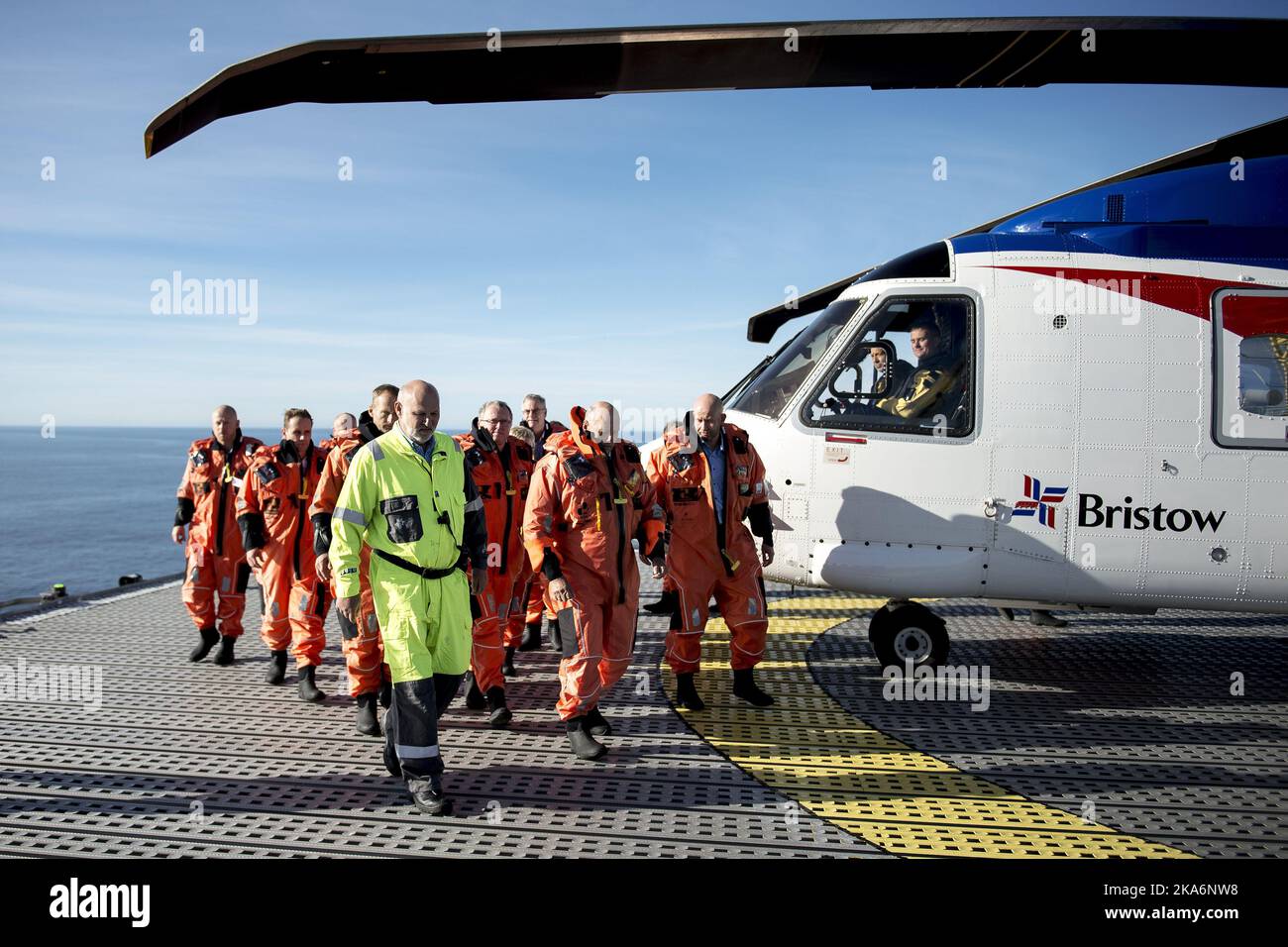 North sea, Norway 20161007. HM King Harald visits Troll A platform ...