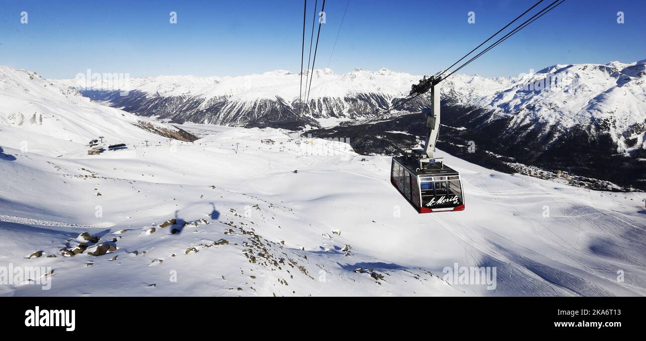 St. Moritz, Switzerland 20160318. The gondola that brings skiers to the ...