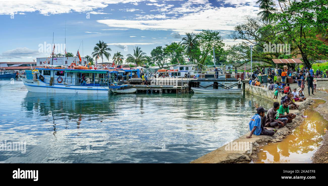 Boats anchored in marina Alotau, Milne Bay Papua New Guinea Stock Photo ...