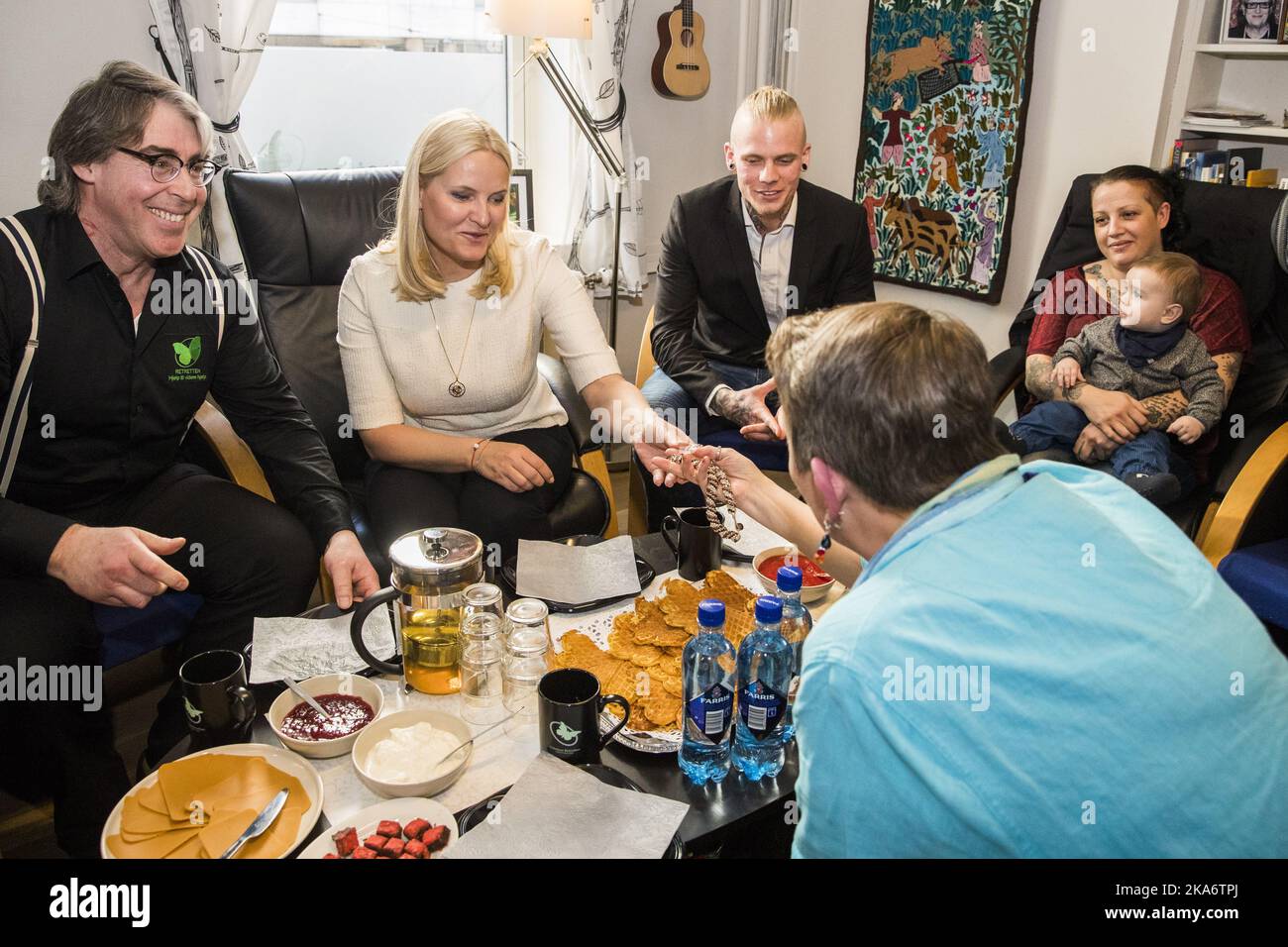 Oslo, Norway 20170306. Crown Princess Mette-Marit is given a piece of ...