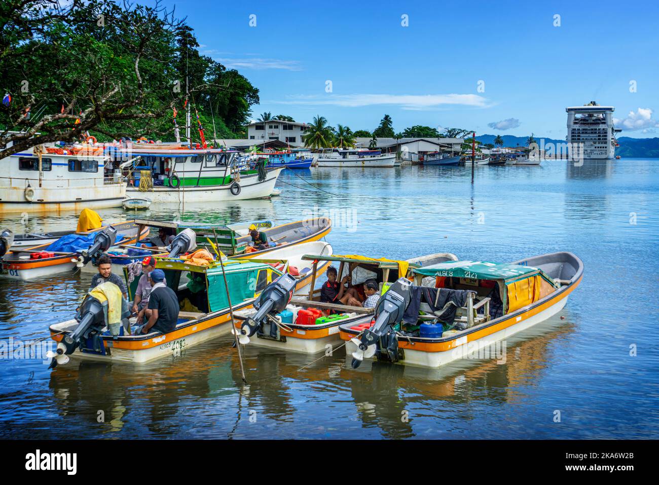 Boats anchored in marina Alotau, Milne Bay Papua New Guinea Stock Photo ...