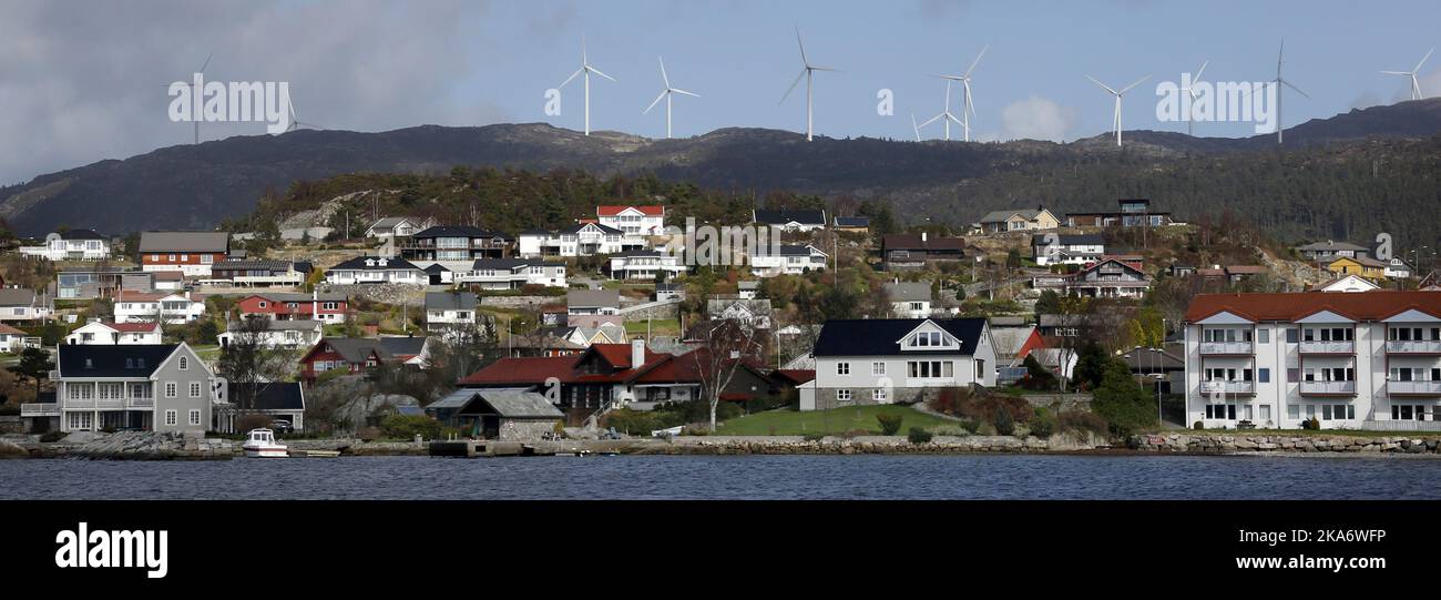 Fitjar, NOrway 20170404. Filephoto. Wind turbines. Fitjar in Western ...