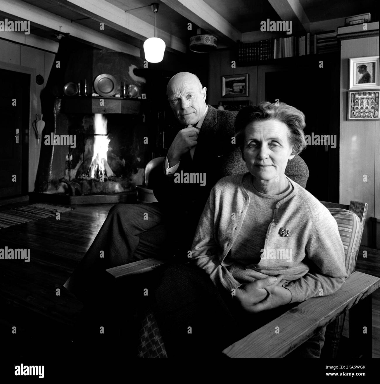Author Tarjei Vesaas and Halldis Moren Vesaas at his farm on Midtbo in ...