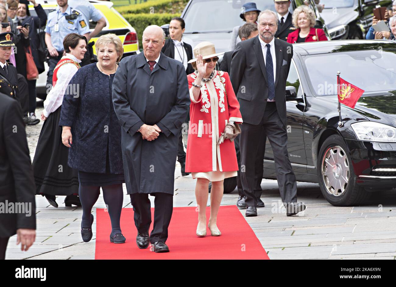 Bergen, Norway 20170524. King Harald and Queen Sonja of Norway arrive ...